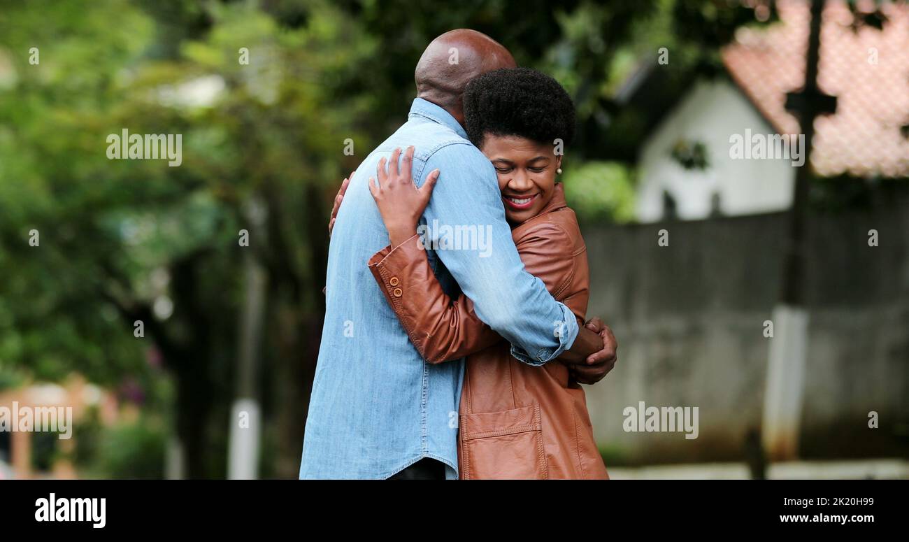 Black couple embrace outside. African people showing love and hug Stock ...