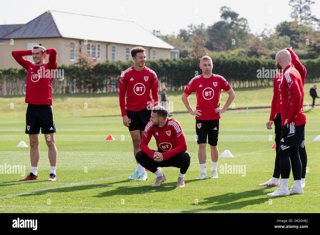 PONTYCLUN, WALES - 21 SEPTEMBER 2022: Wales' Gareth Bale, Wales' Ethan ...