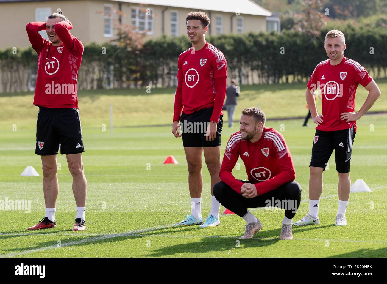 PONTYCLUN, WALES - 21 SEPTEMBER 2022: Wales' Gareth Bale, Wales' Ethan ...
