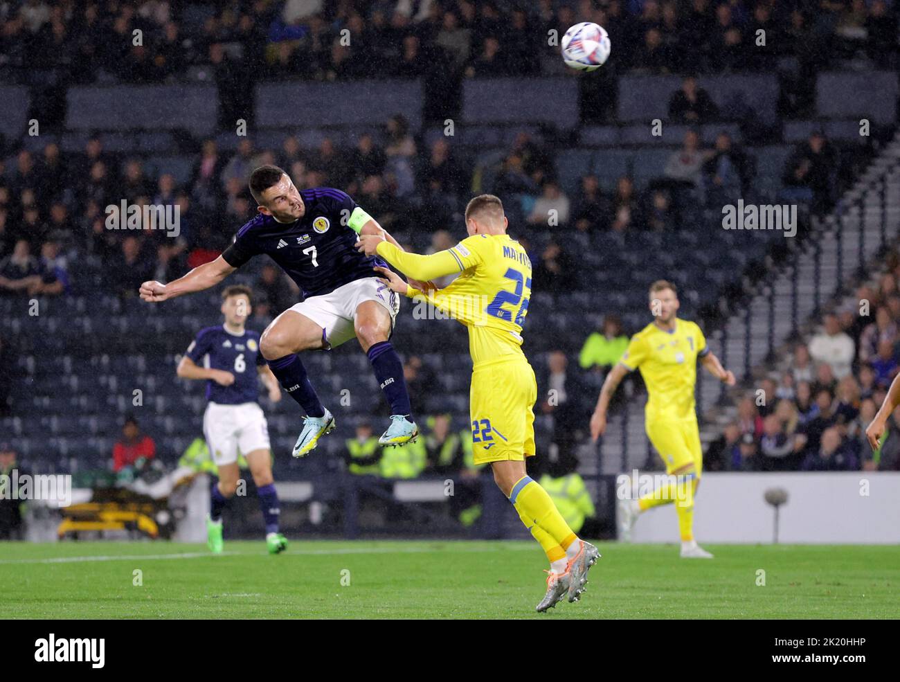 Scotland's John McGinn heads towards goal during the UEFA Nations ...