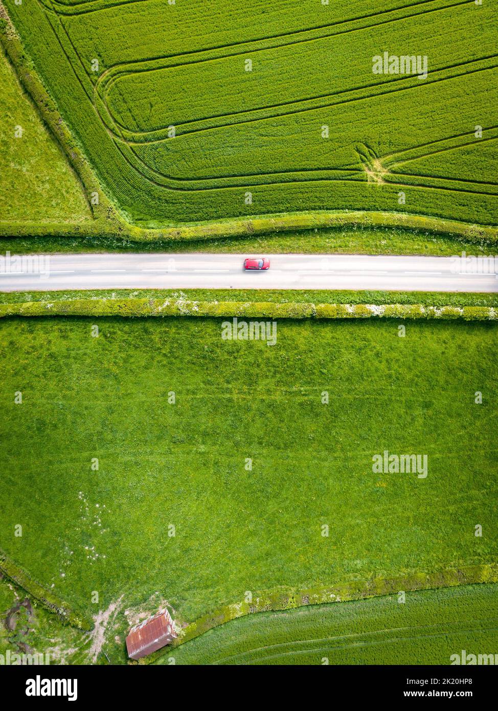 An Aerial view of green agricultural fields in lines Stock Photo - Alamy