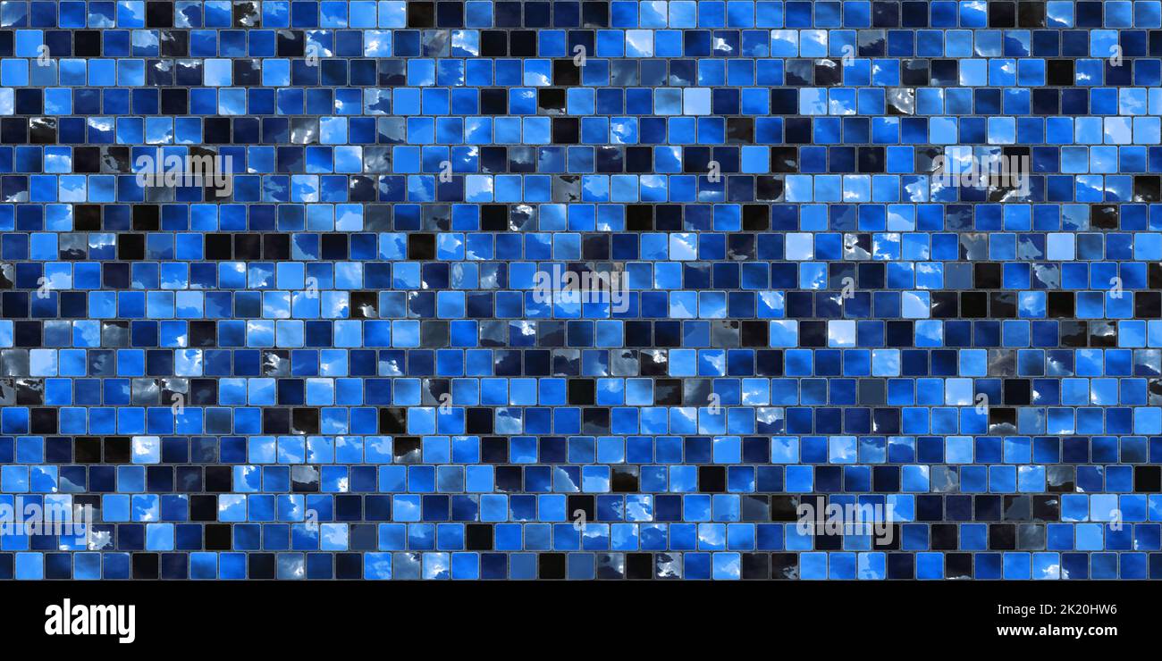 Seamless small shiny deep pacific blue ceramic tile wall mosaic ...