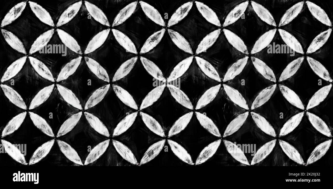 Seamless painted interlocking diamond rings black and white artistic ...