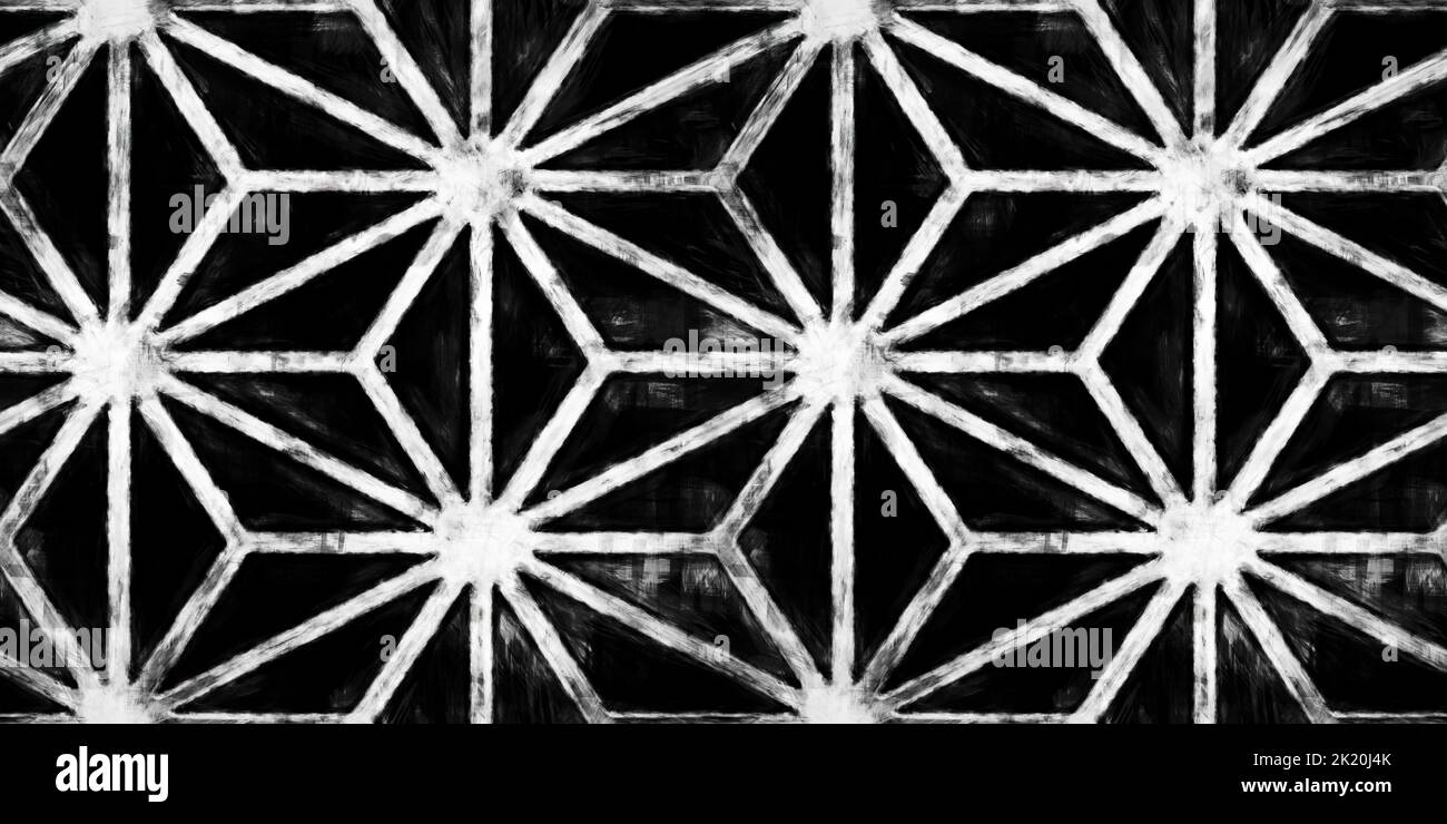 Seamless painted traditional Japanese asanoha hemp leaf black and white ...