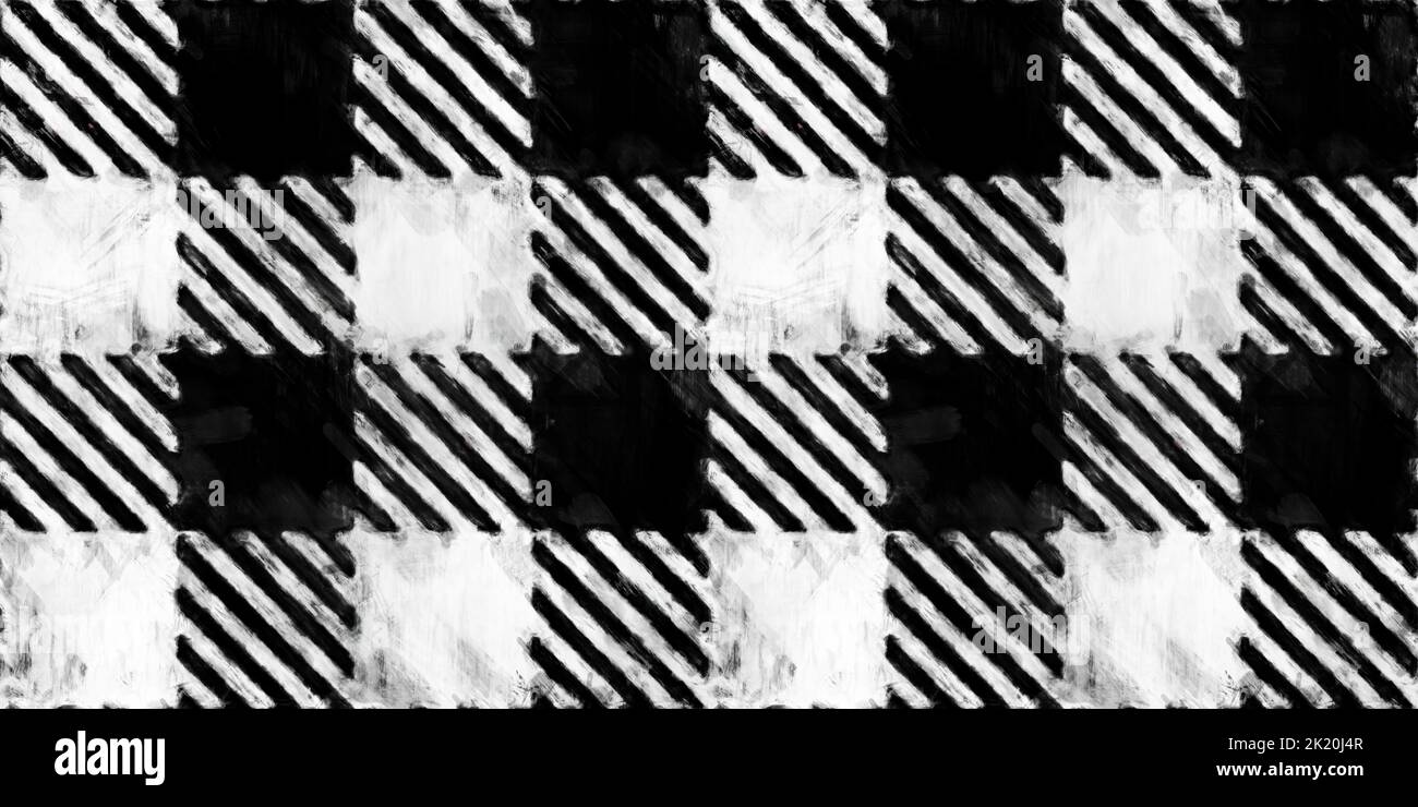 Seamless painted simple plaid checker black and white artistic acrylic ...