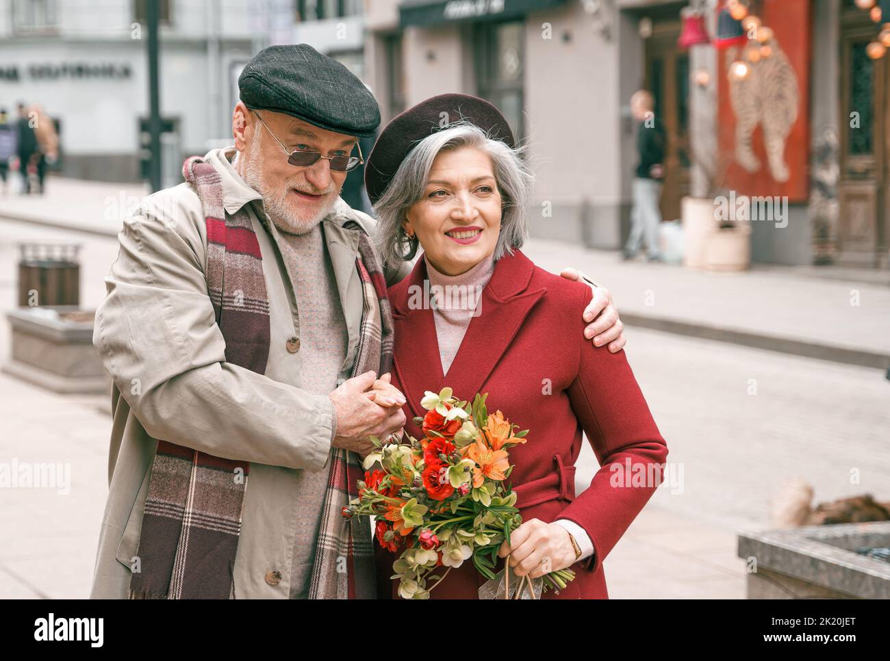 Elderly senior love couple. Old retired man woman together on romantic ...