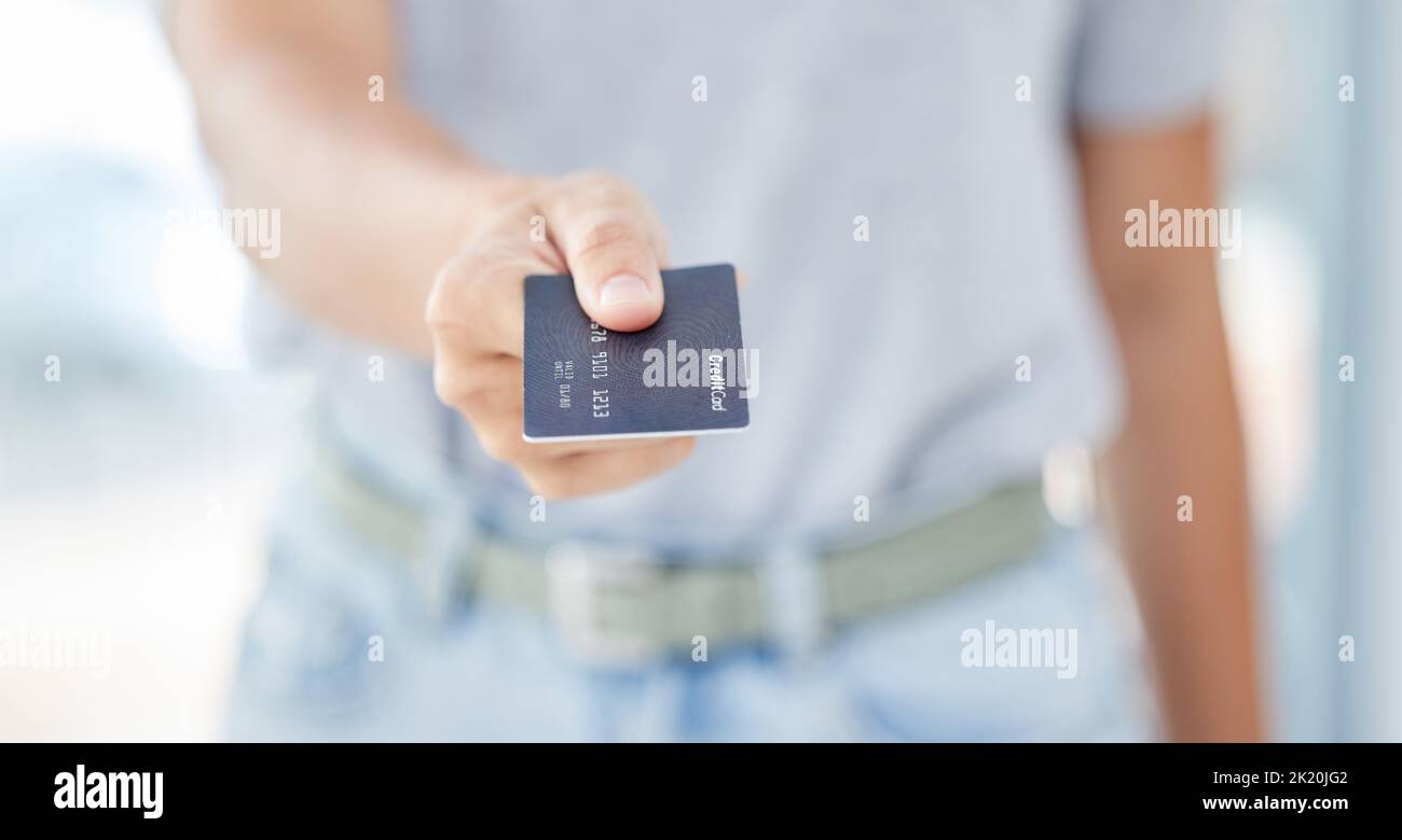 Woman hands giving credit card for money, finance and payment for ...