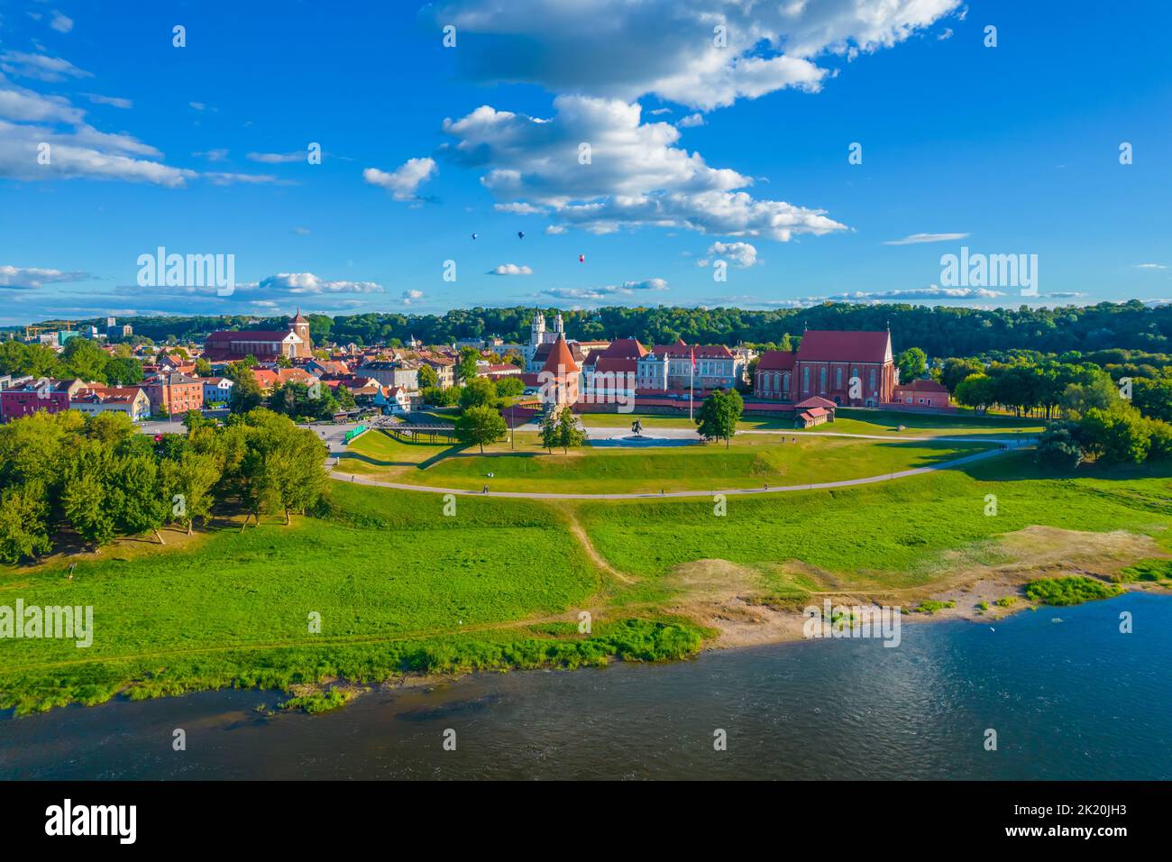 Landscape aerial photo of Kaunas old town. City town hall square with ...