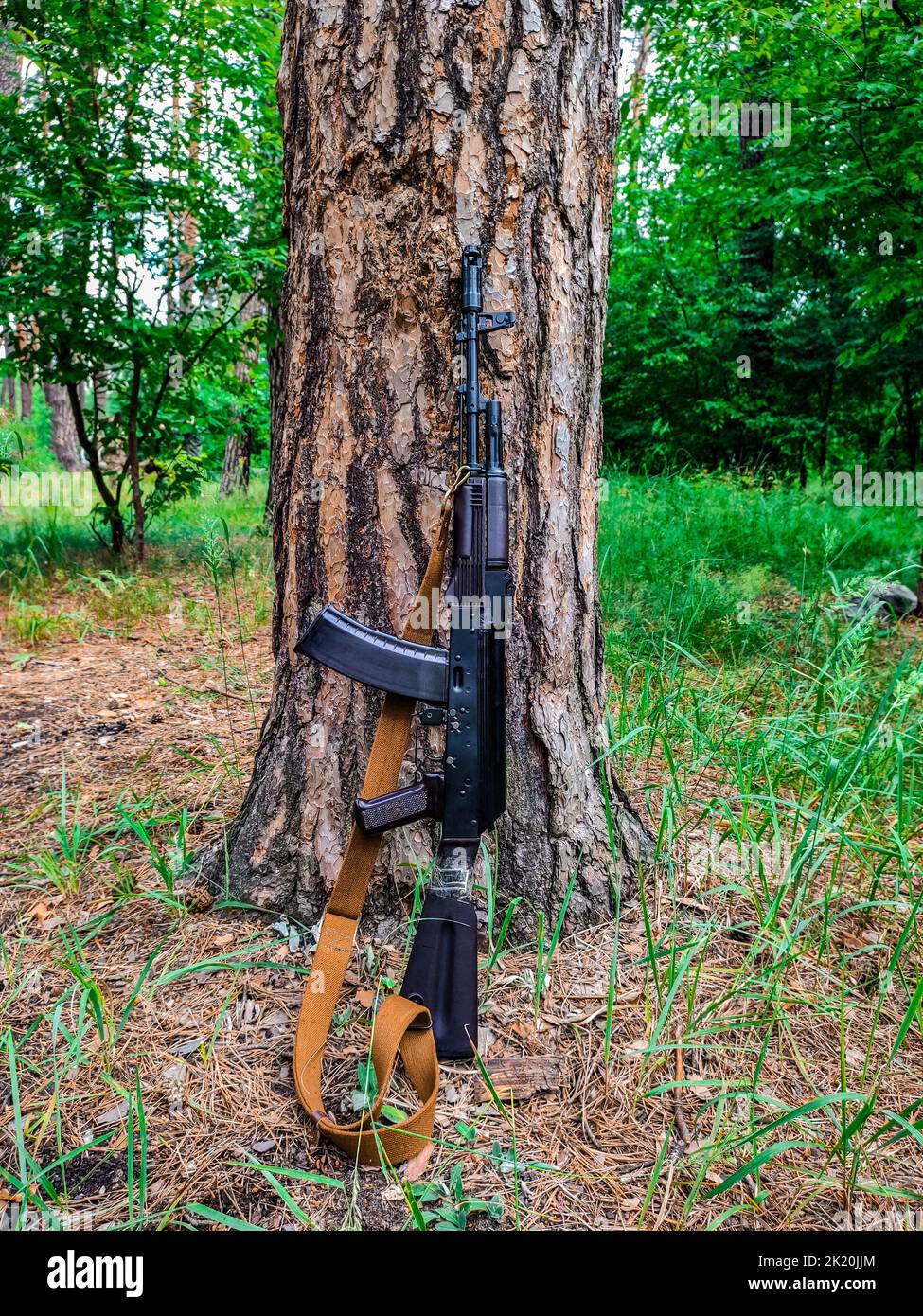 Kyiv, Ukraine. 05.06.2022. Small arms automatic weapon Kalashnikov ...