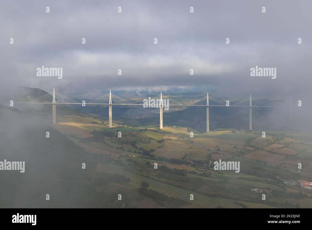 Cable stayed road bridge across valley of river tarn hi-res stock ...