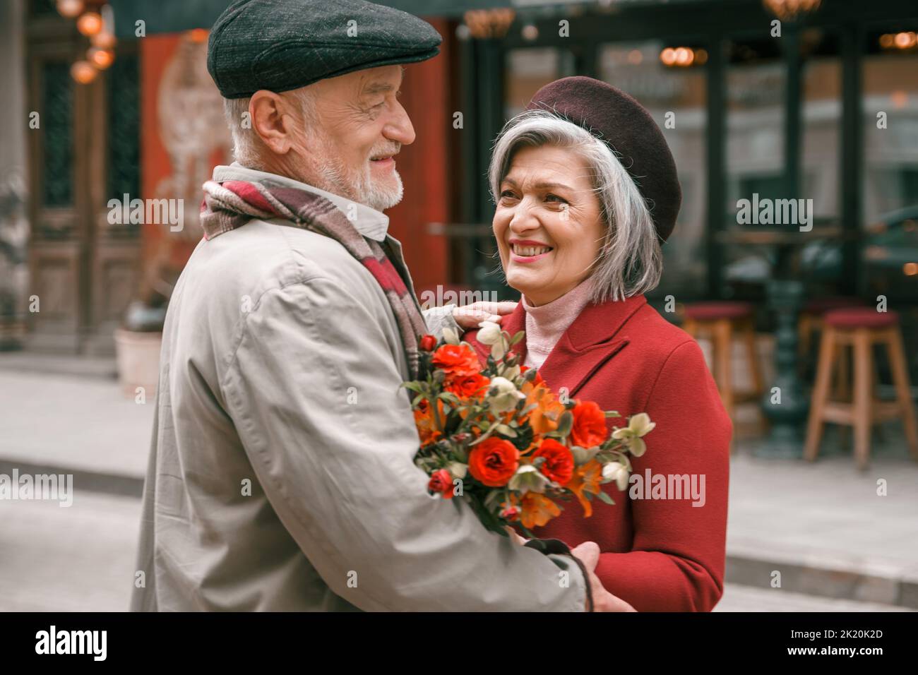 Elderly senior love couple. Old retired man woman together on romantic ...