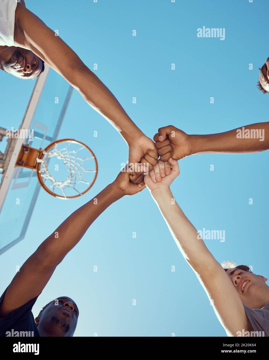 Diversity and hands of basketball sports teamwork in solidarity and ...