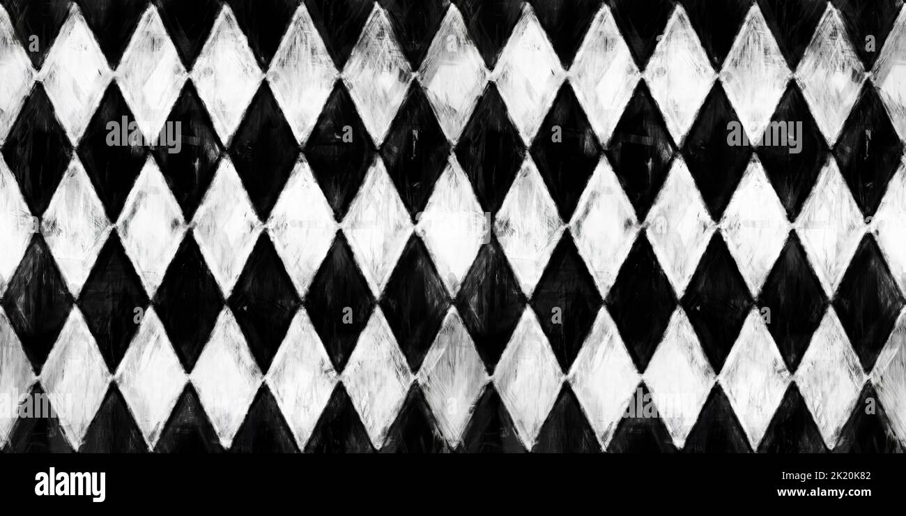 Seamless painted diamond harlequin black and white artistic acrylic ...