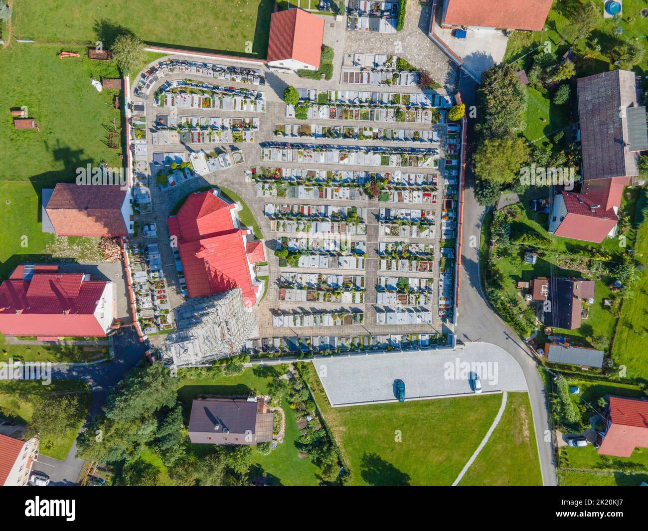 A top view of a village church with cemetery Stock Photo - Alamy