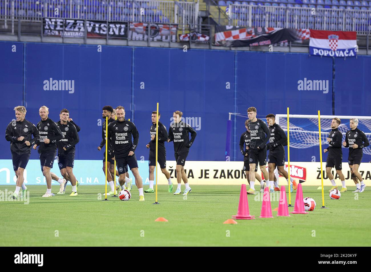 Danish national football team training at the Maksimir Stadium in ...