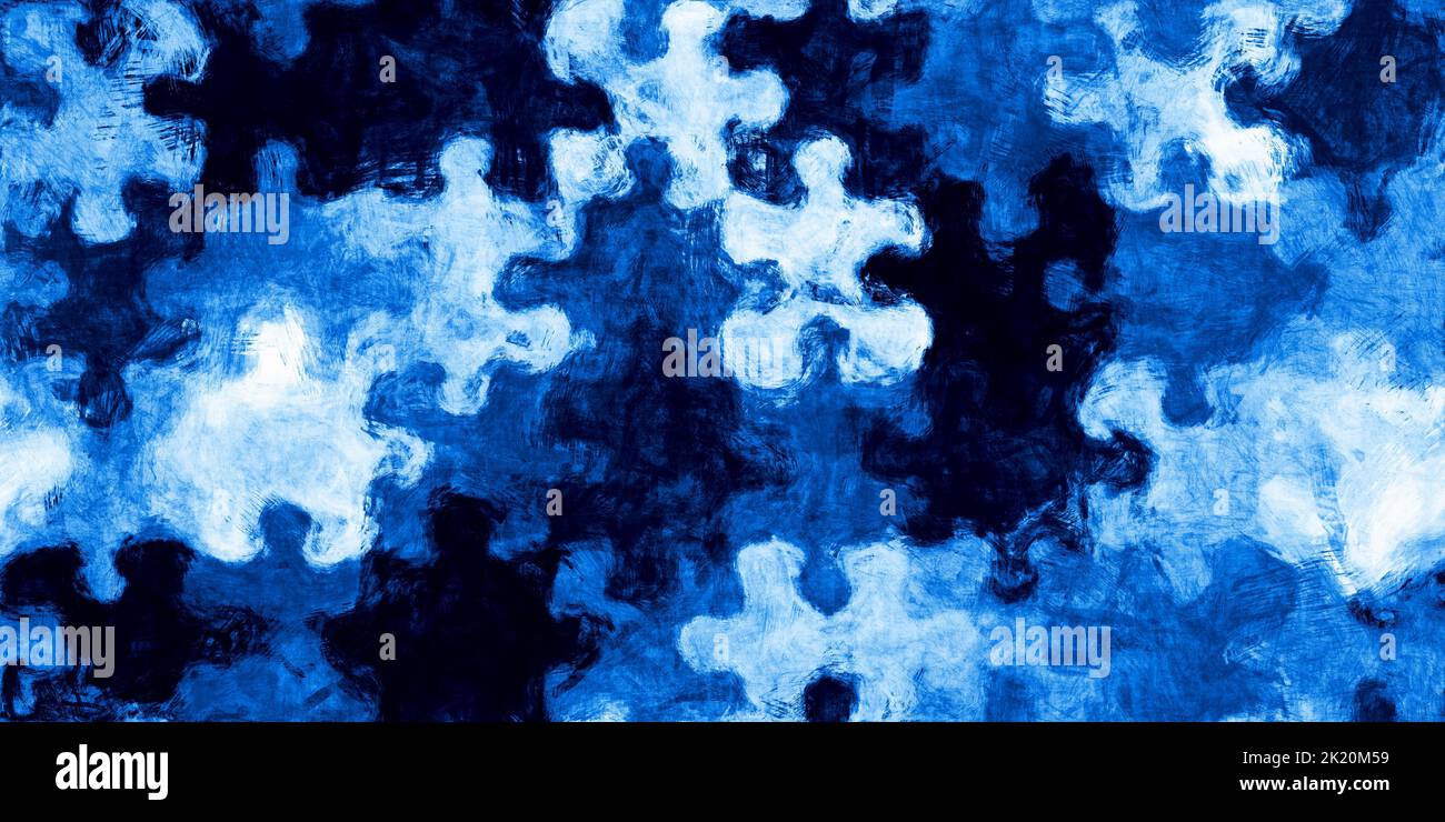 Seamless painted blue jigsaw puzzle camouflage background pattern ...
