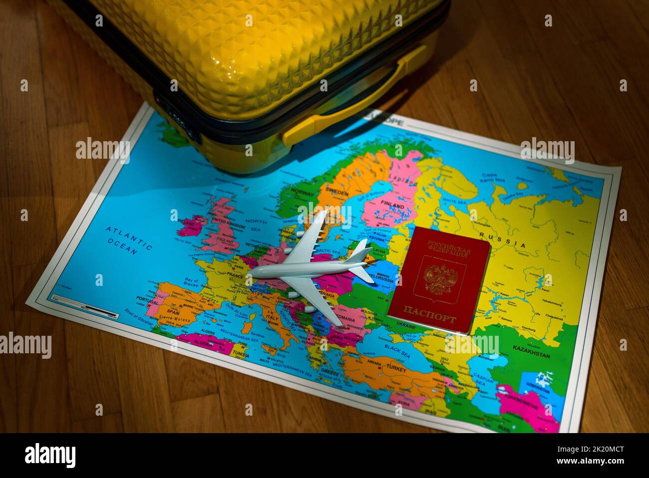 Russian Federation passport on Europe map. Travel concept Stock Photo ...
