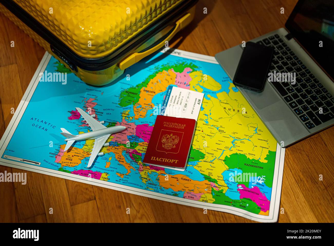 Russian Federation passport on Europe map. Travel concept Stock Photo ...