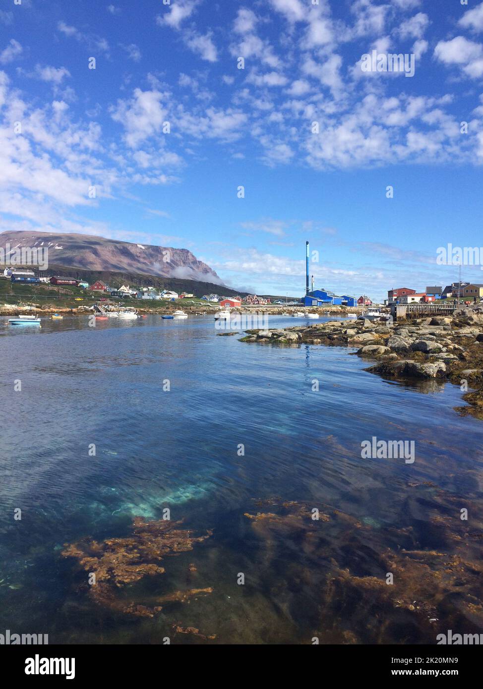View of lake and mountain in Qeqertarsuaq Greenland Stock Photo - Alamy