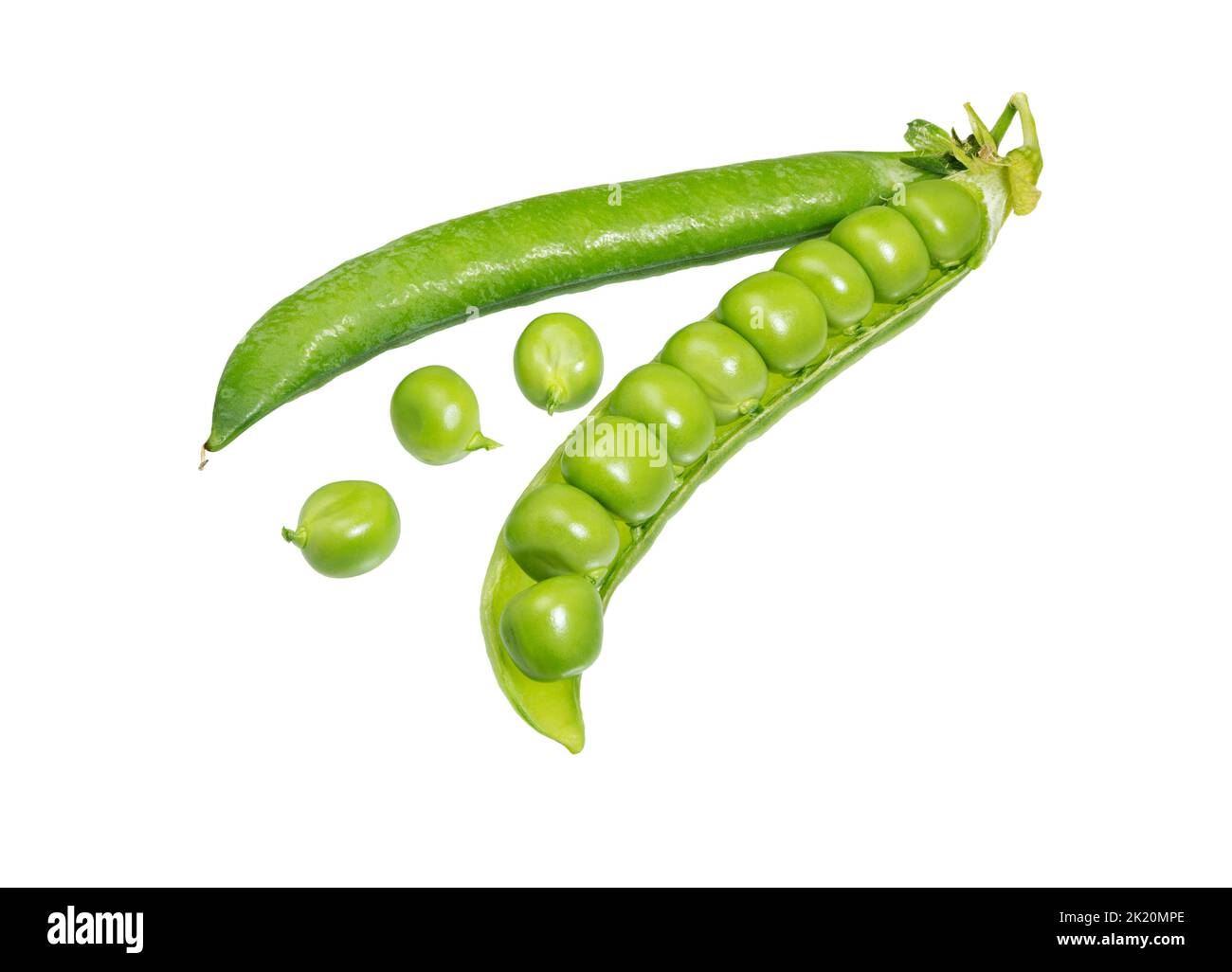 Fresh green peas isolated on white background. Pile of green wet pea ...