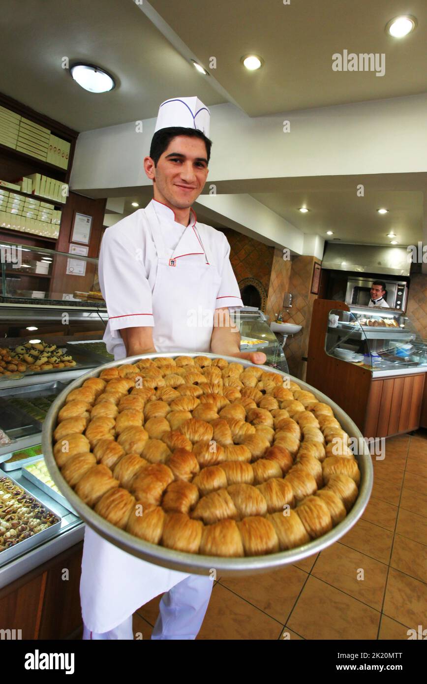 ISTANBUL, TURKEY - JUNE 14: Turkish chef showing famous Turkish ...