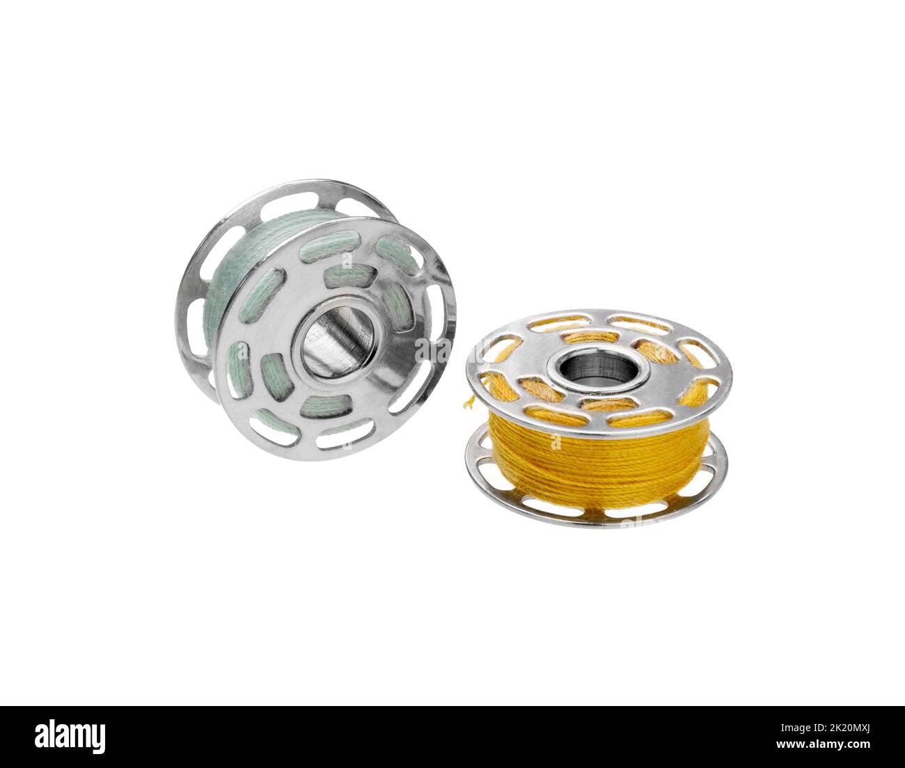 Metal spool with thread isolated on white background. Sewing machine ...