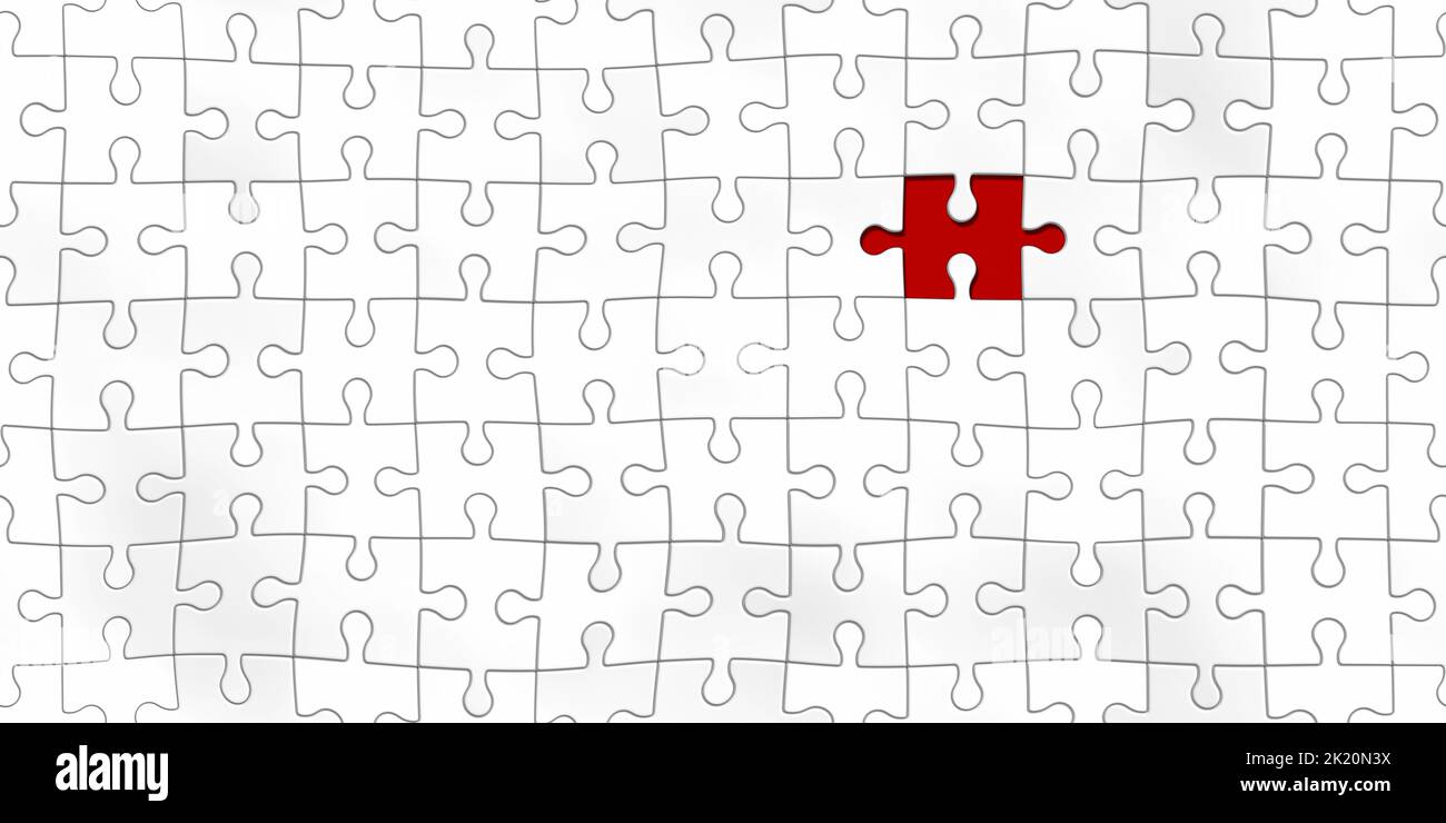 Seamless white jigsaw puzzle background pattern with one unique red ...