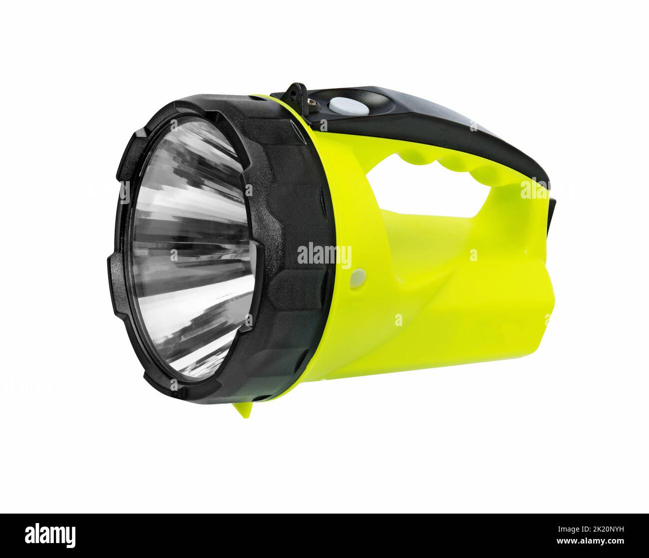 Flashlight yellow isolated on white background. Plastic flash light ...