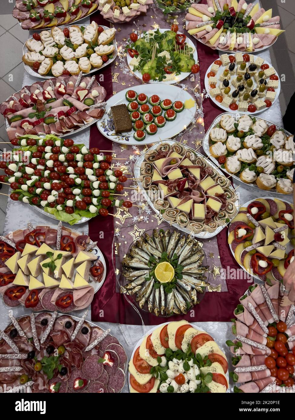 A vertical top view shot of a buffet table Stock Photo - Alamy