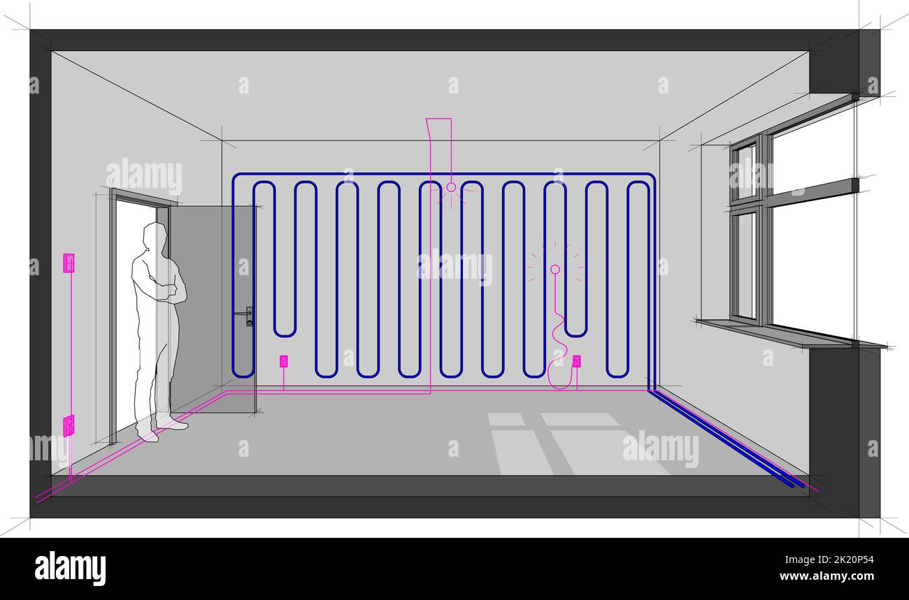 Diagram of a single room cooled with wall cooling and with electric ...