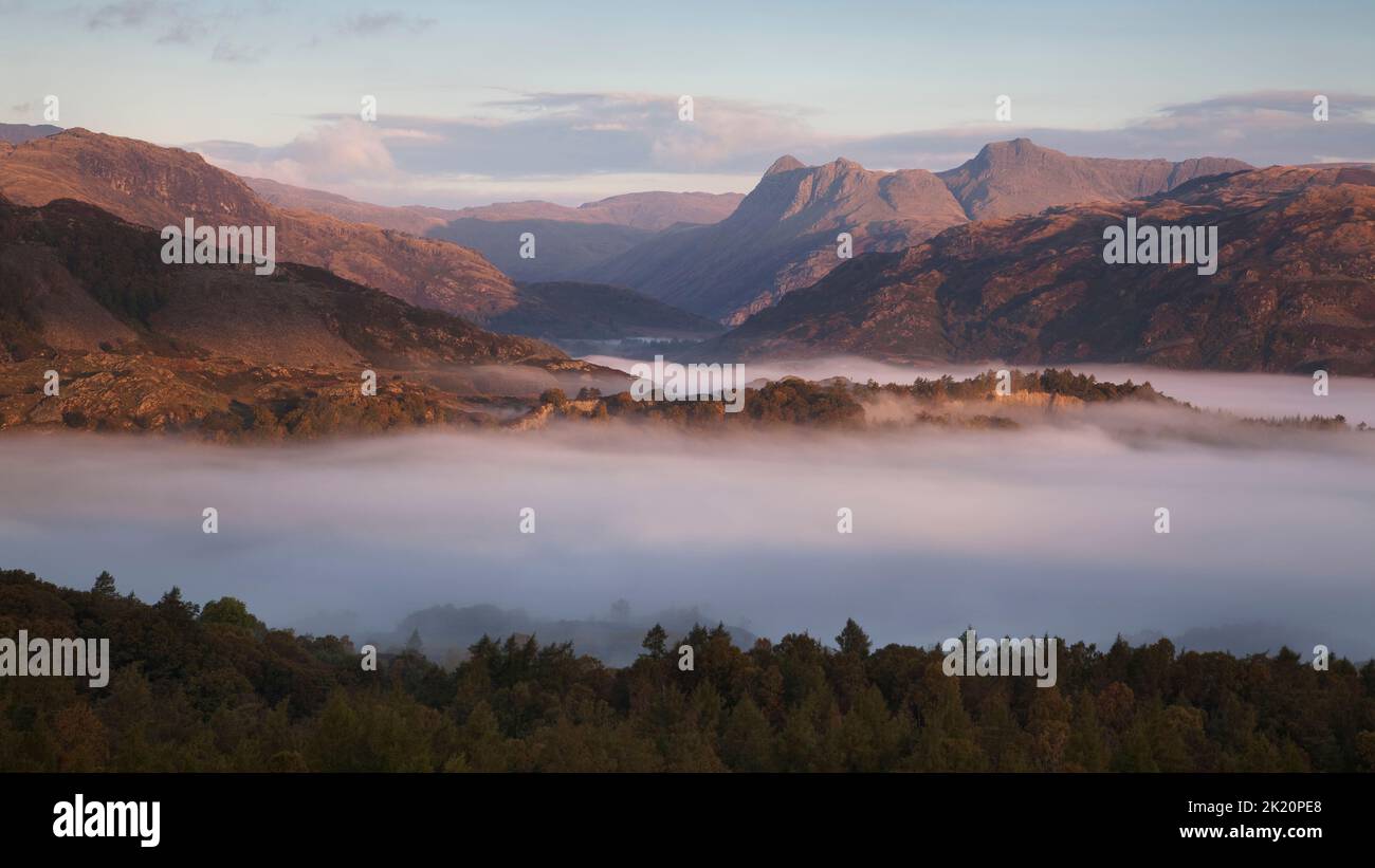 The Langdale Pikes from Holme Fell, Cumbria, UK Stock Photo - Alamy