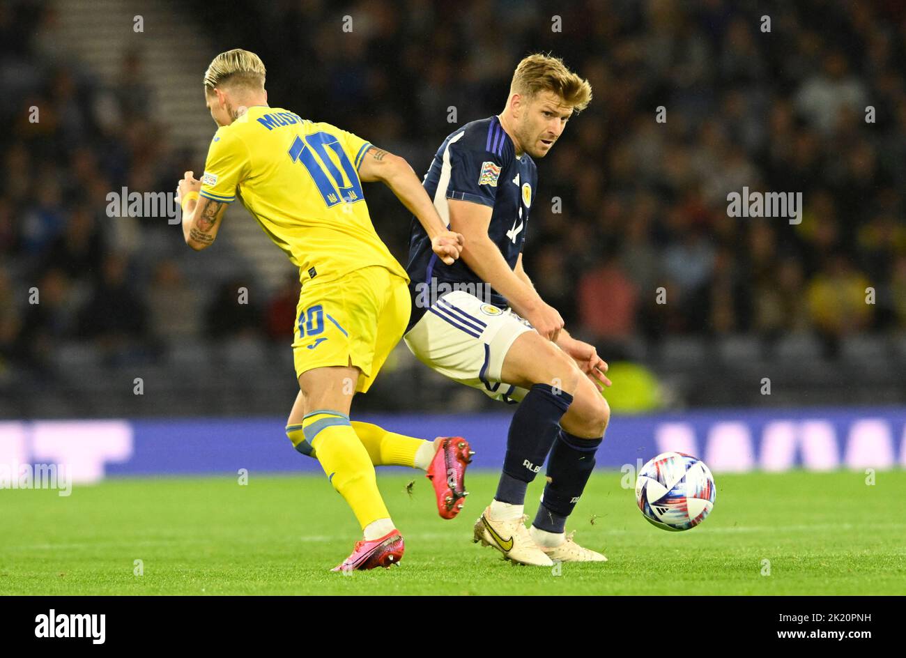 Glasgow, Scotland, 21st September 2022. Mykhailo Mudryk of Ukraine and ...
