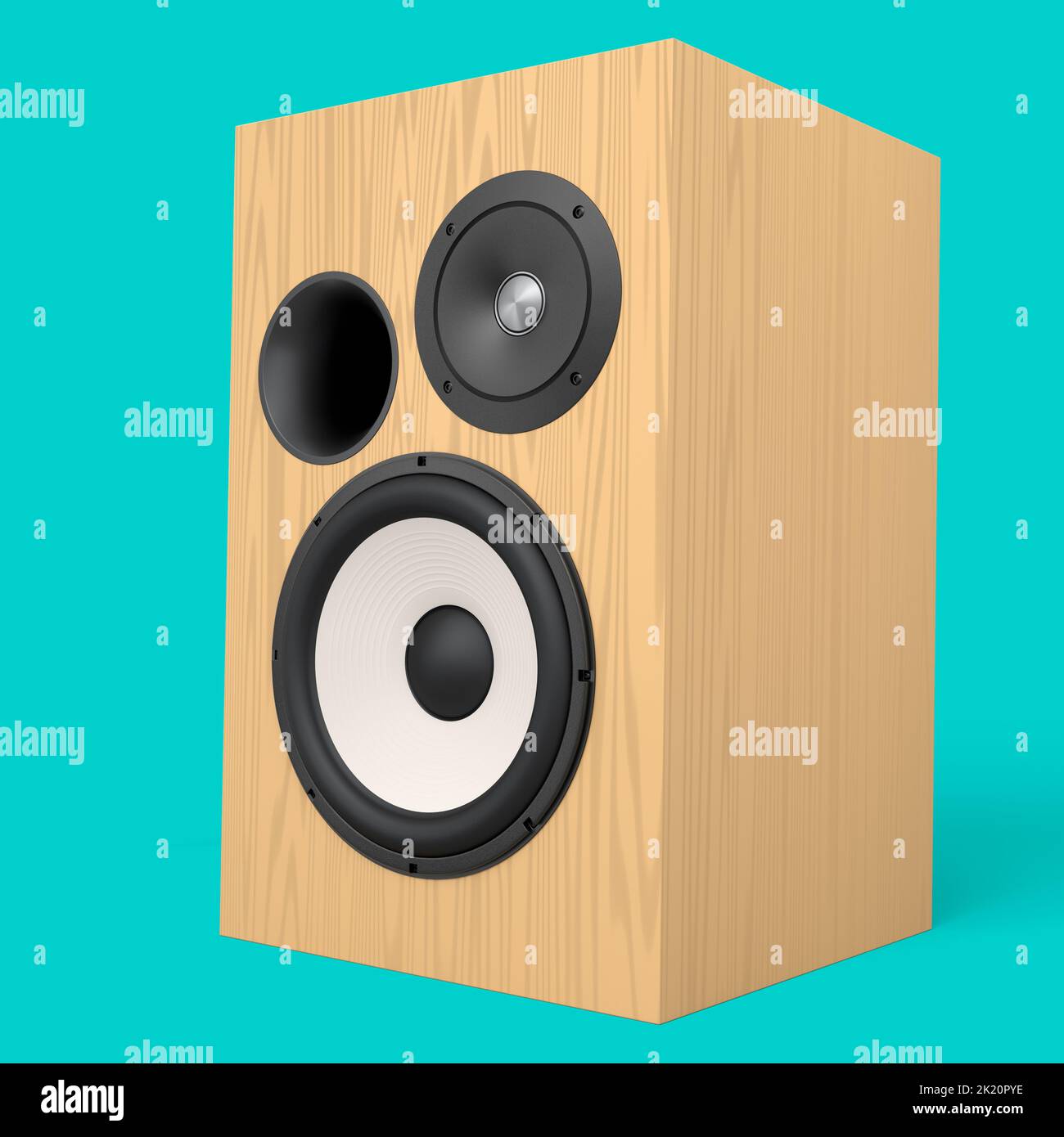 Hi-fi speakers with loudspeakers for sound recording studio on green ...