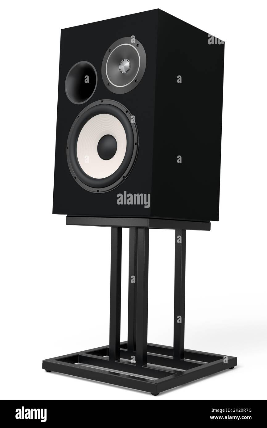 Hi-fi speakers with loudspeakers on stand on white background Stock ...
