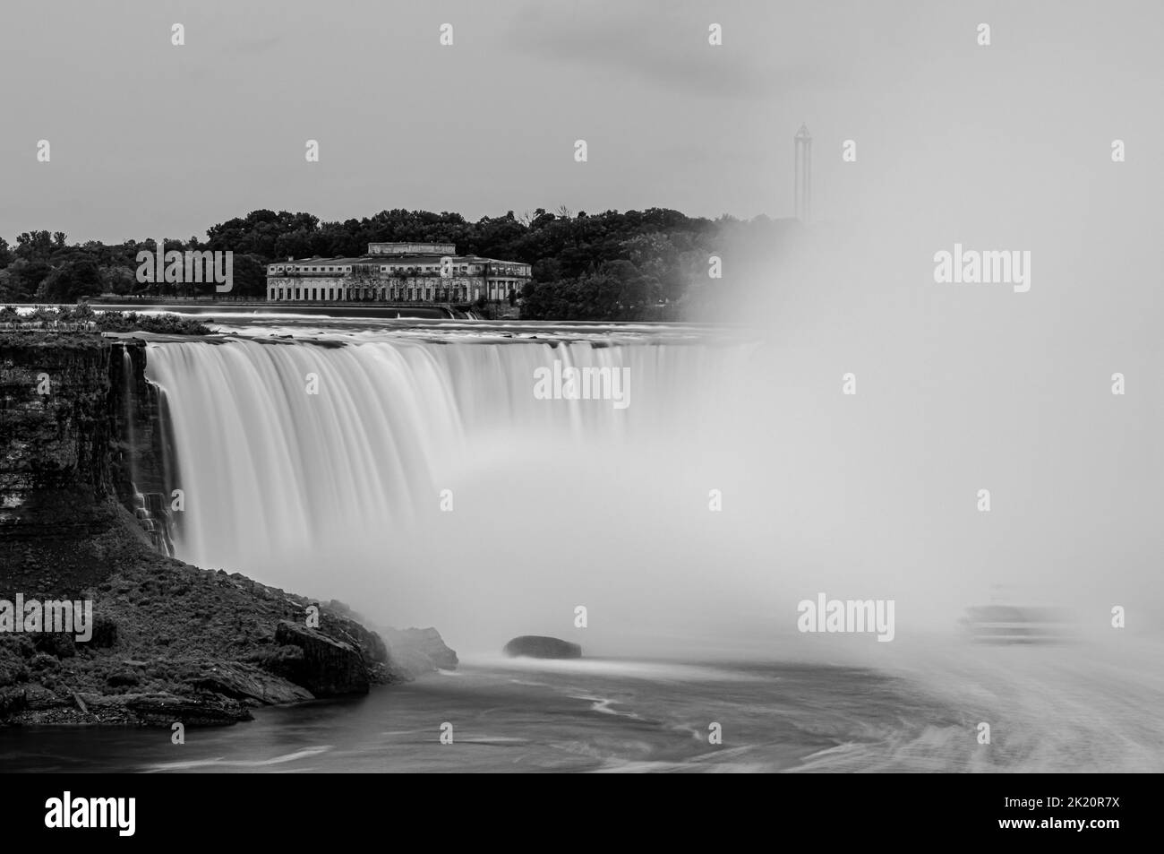 A Scenic view of Niagara falls in long exposure effect flowing on rocks ...
