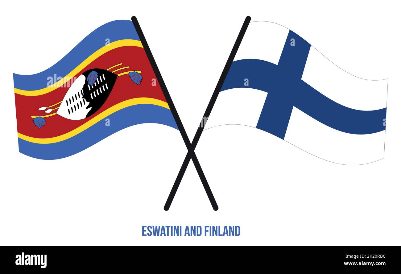Eswatini and Finland Flags Crossed And Waving Flat Style. Official ...