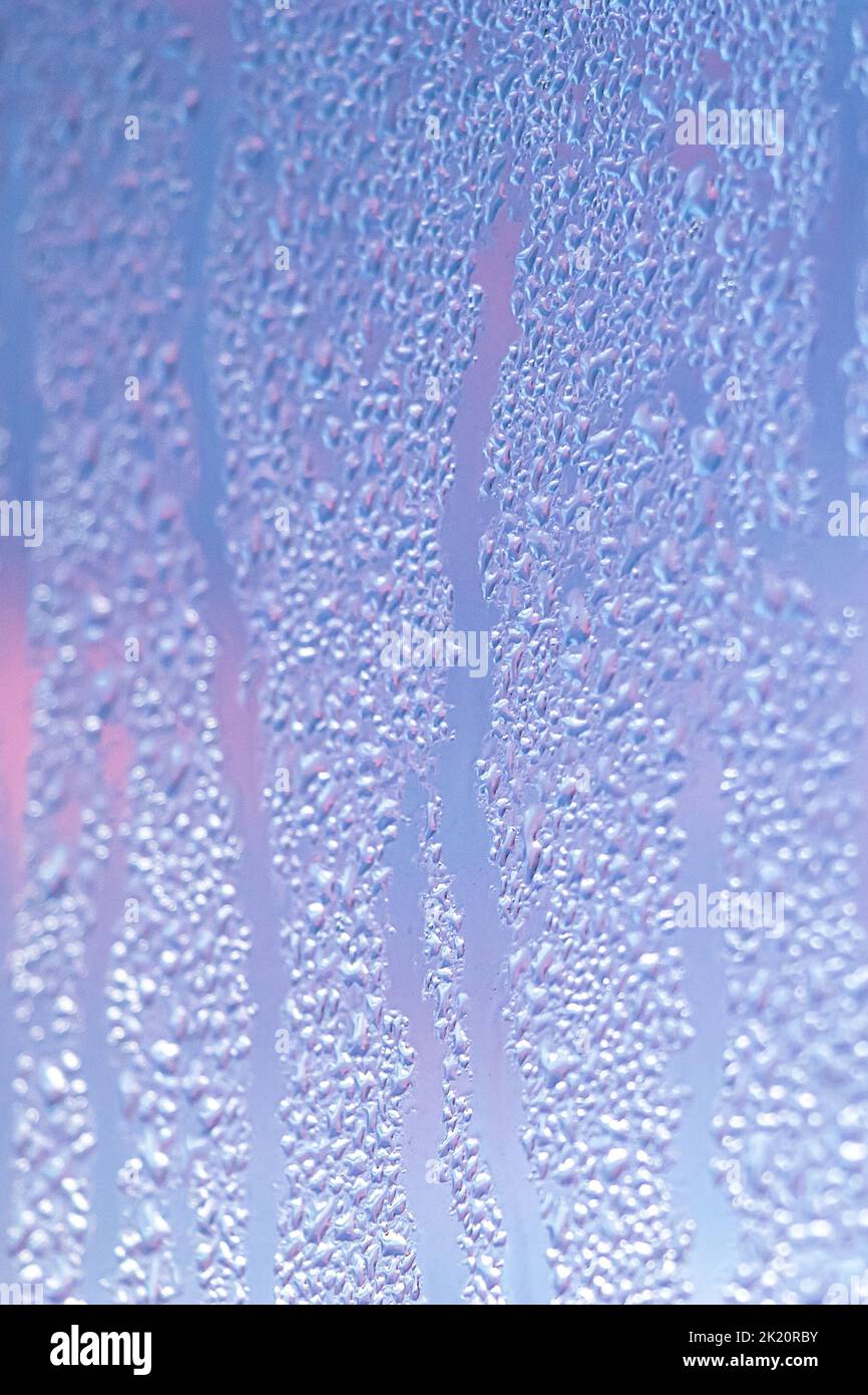 Texture of misted glass in winter. Frozen drops of water in sun on ...