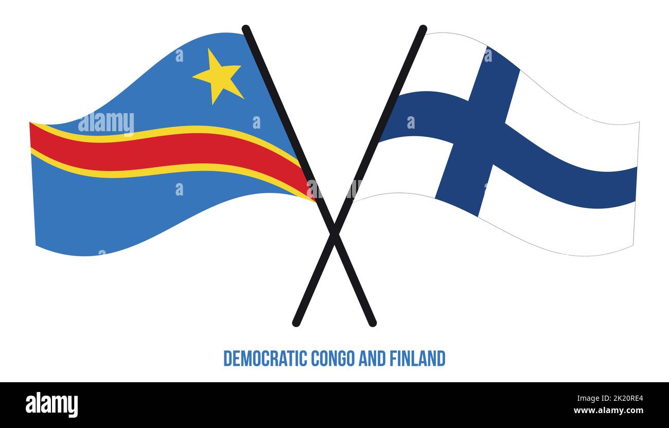 Democratic Congo and Finland Flags Crossed & Waving Flat Style. Official Proportion. Correct ...