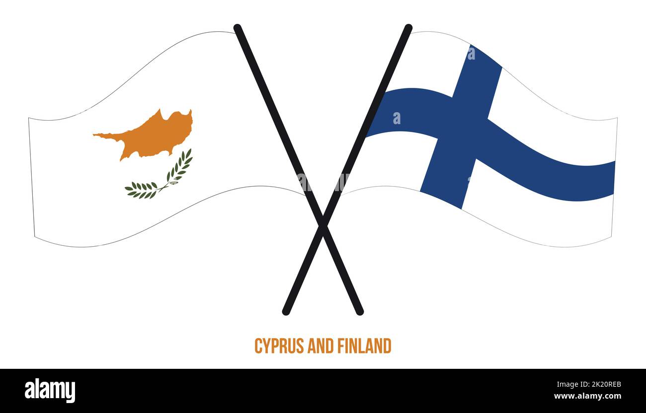 Cyprus and Finland Flags Crossed And Waving Flat Style. Official ...