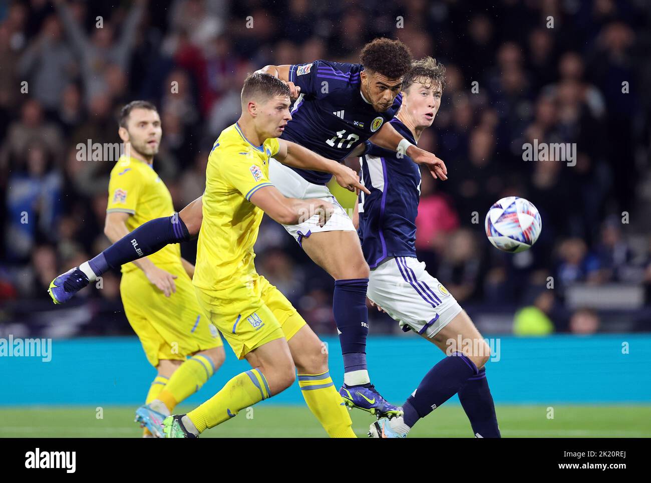 Scotland's Che Adams heads at goal during the UEFA Nations League match ...