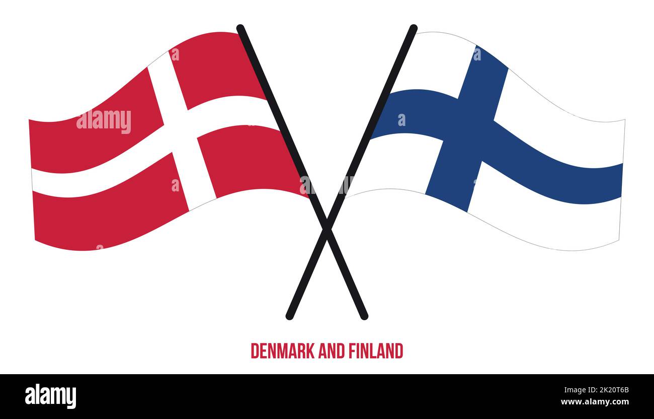 Denmark and Finland Flags Crossed And Waving Flat Style. Official ...