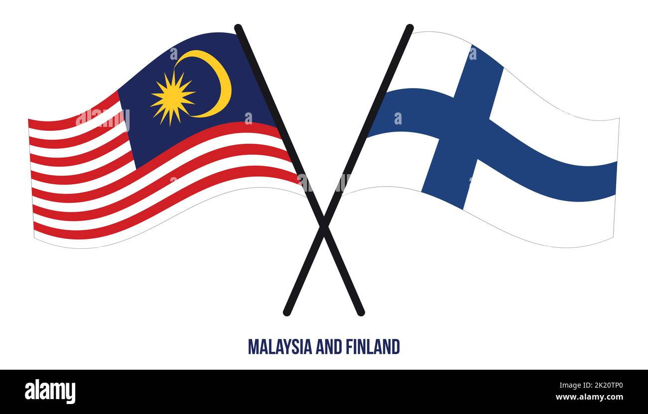 Malaysia and Finland Flags Crossed And Waving Flat Style. Official ...