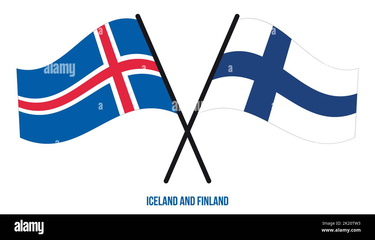 Iceland and Finland Flags Crossed And Waving Flat Style. Official ...