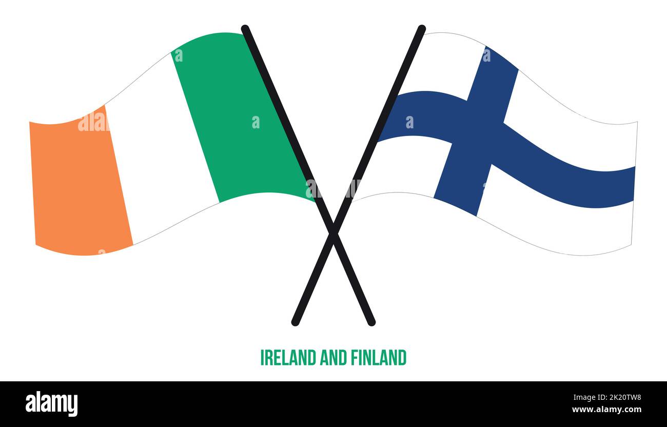 Ireland and Finland Flags Crossed And Waving Flat Style. Official ...