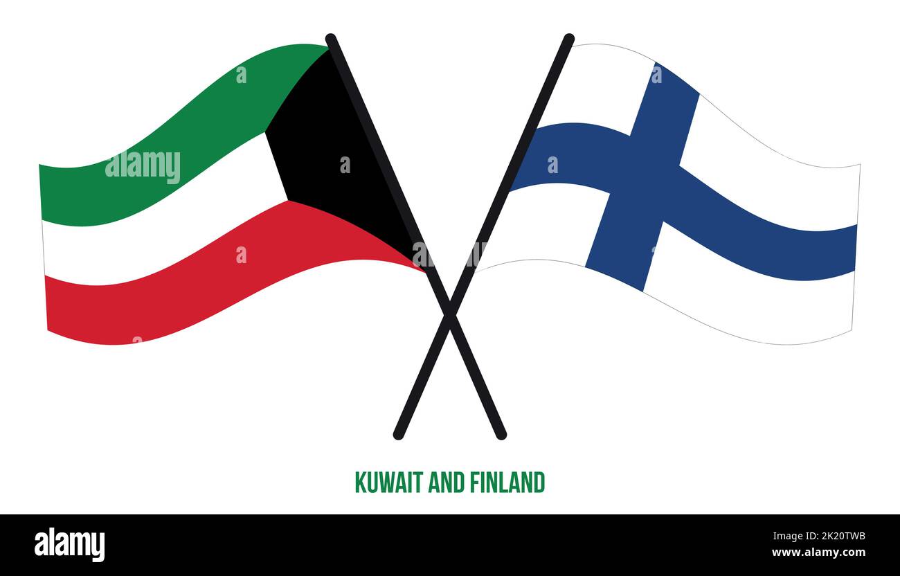Kuwait and Finland Flags Crossed And Waving Flat Style. Official Proportion. Correct Colors ...