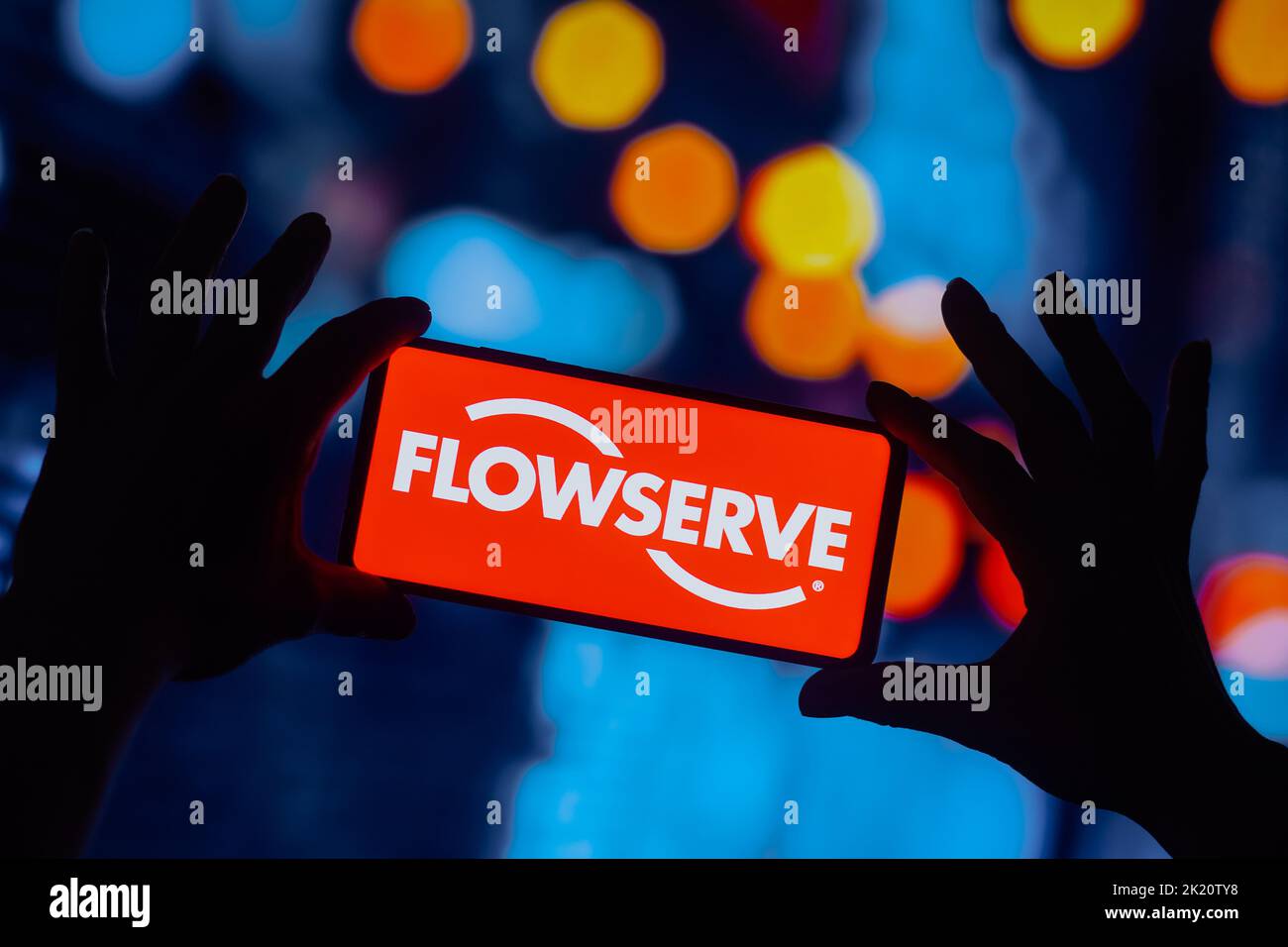 In this photo illustration, the Flowserve Corporation logo seen ...