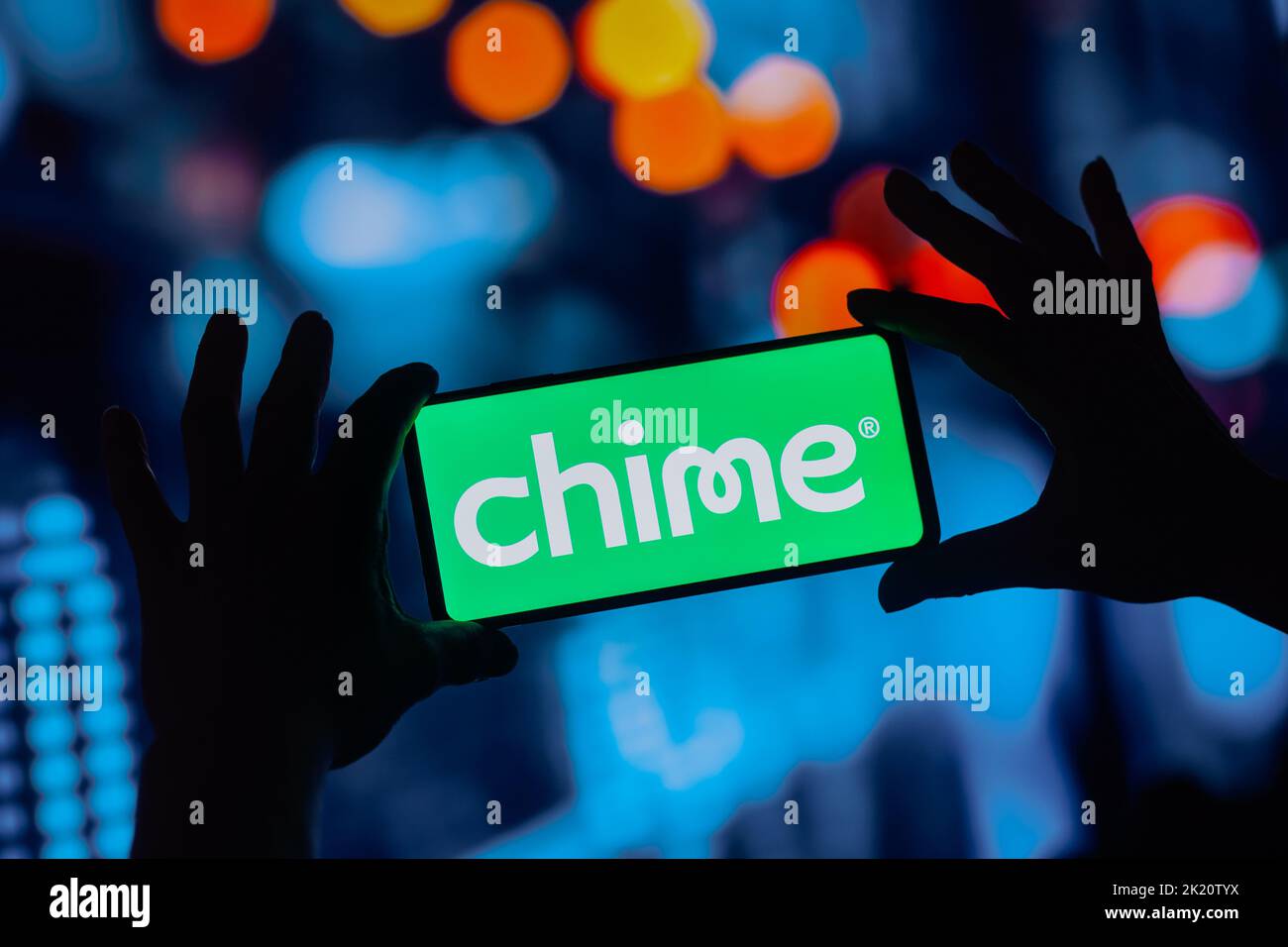 In this photo illustration, the Chime logo seen displayed on a ...