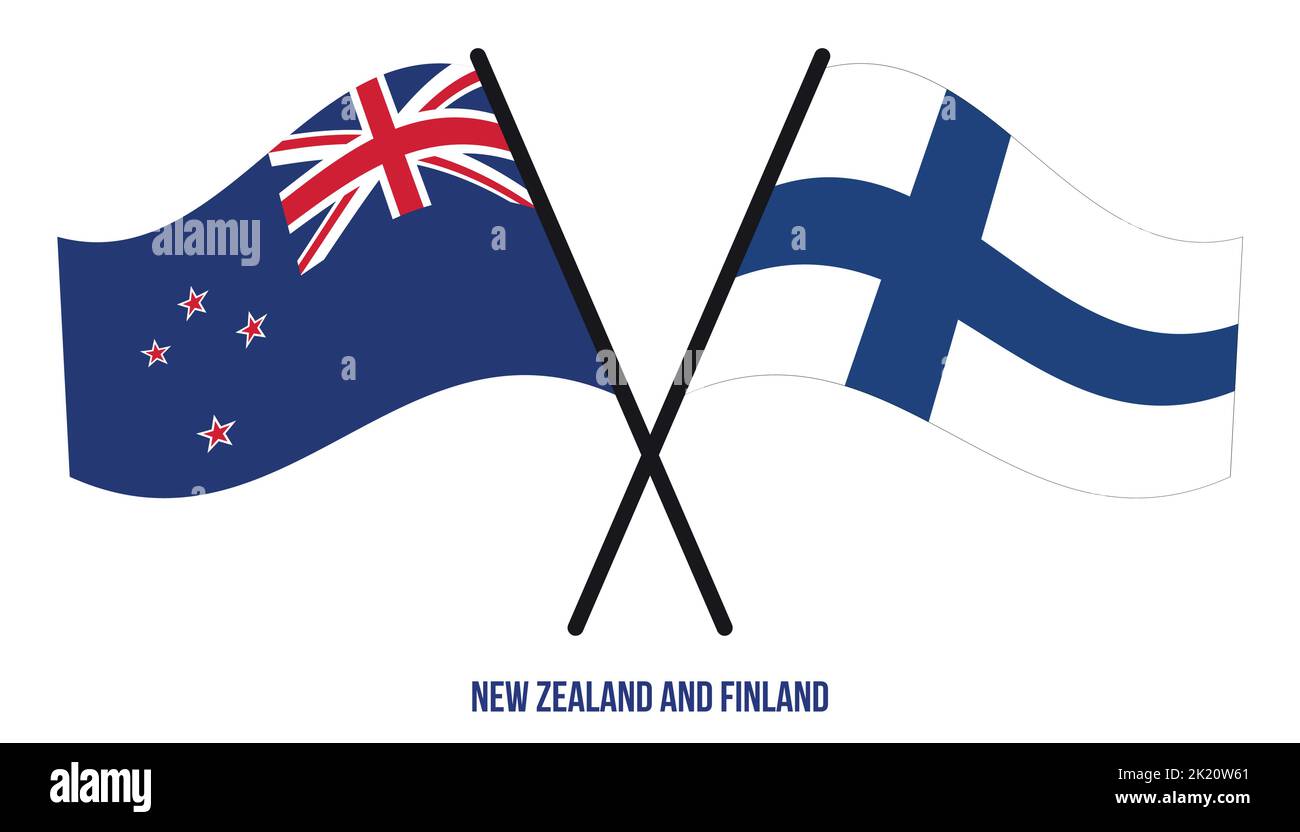 New Zealand and Finland Flags Crossed And Waving Flat Style. Official ...