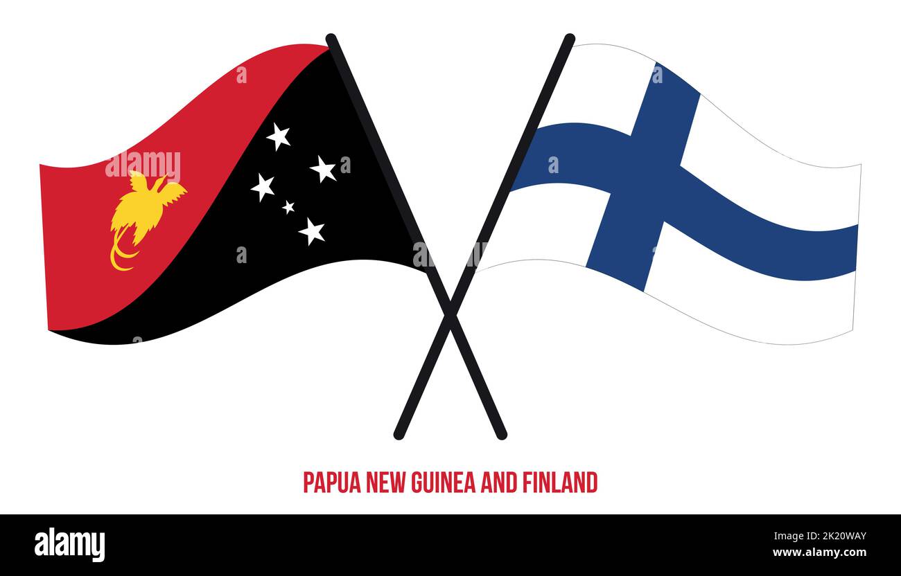 Papua New Guinea and Finland Flags Crossed & Waving Flat Style. Official Proportion. Correct ...