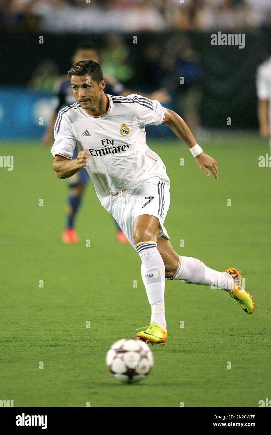 Pro soccer player Cristiano Ronaldo in action with his team Real Madrid ...